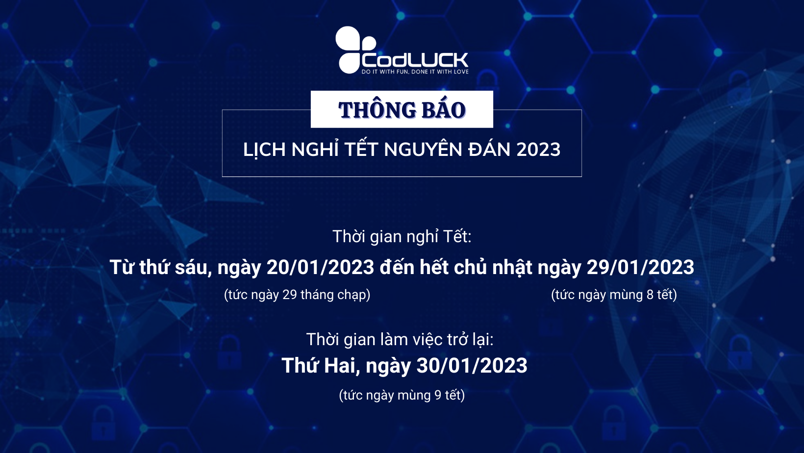 Thông Báo Lịch Nghỉ Tết Nguyên Đán 2023 - CodLUCK Technology ., JSC